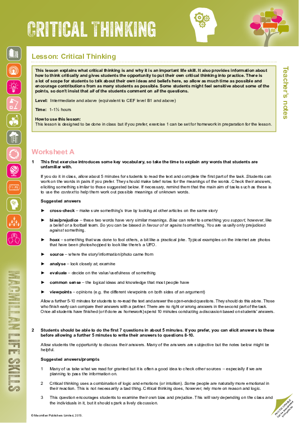 (PDF) Lesson: Critical Thinking