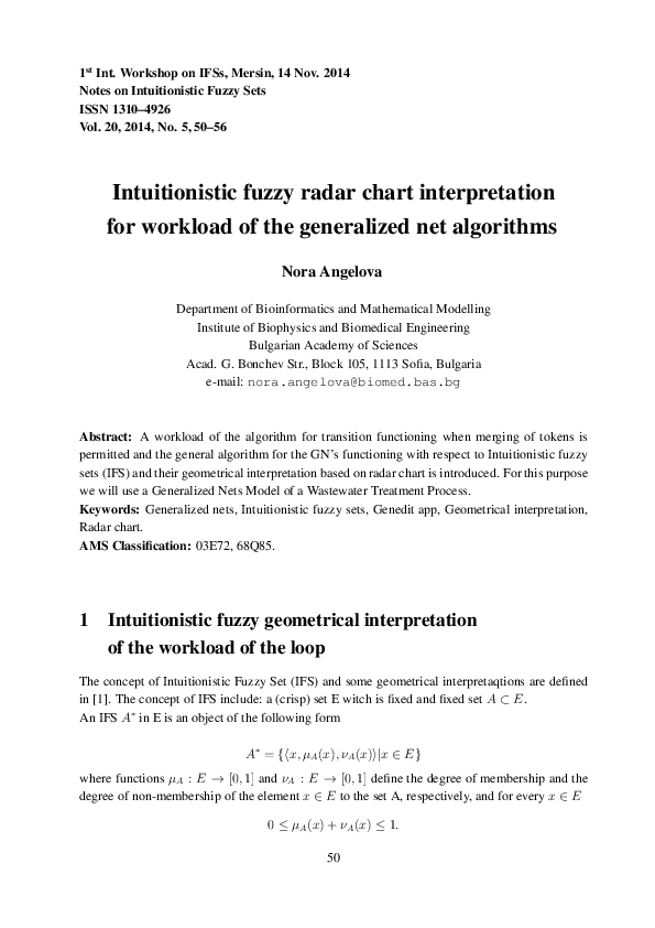 (PDF) Intuitionistic fuzzy radar chart interpretation for workload of the generalized net algorithms