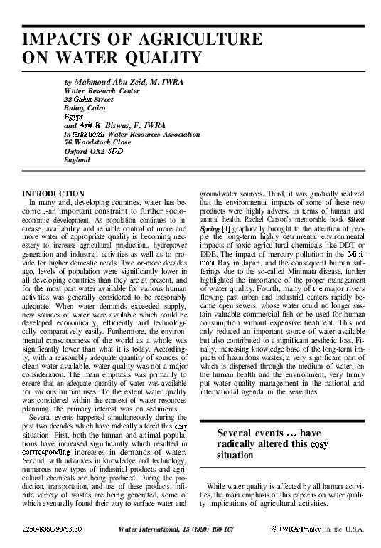 (PDF) Impacts of Agriculture on Water Quality