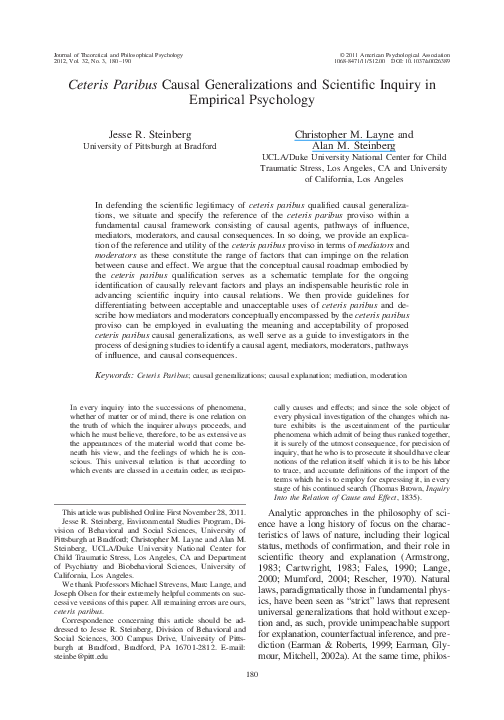 (PDF) Ceteris paribus causal generalizations and scientific inquiry in empirical psychology