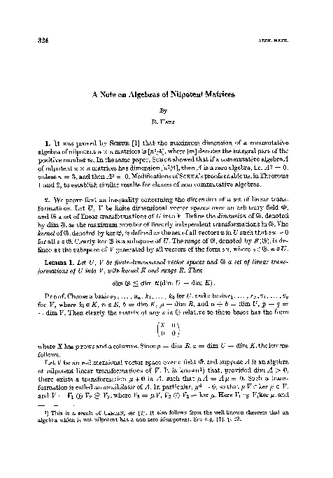 (PDF) A note on algebras of nilpotent matrices