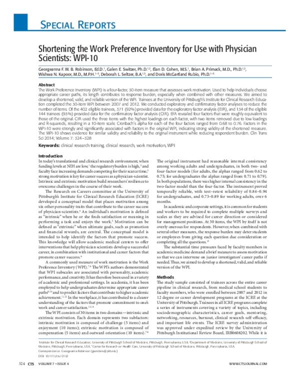 (PDF) Shortening the Work Preference Inventory for Use with Physician ...