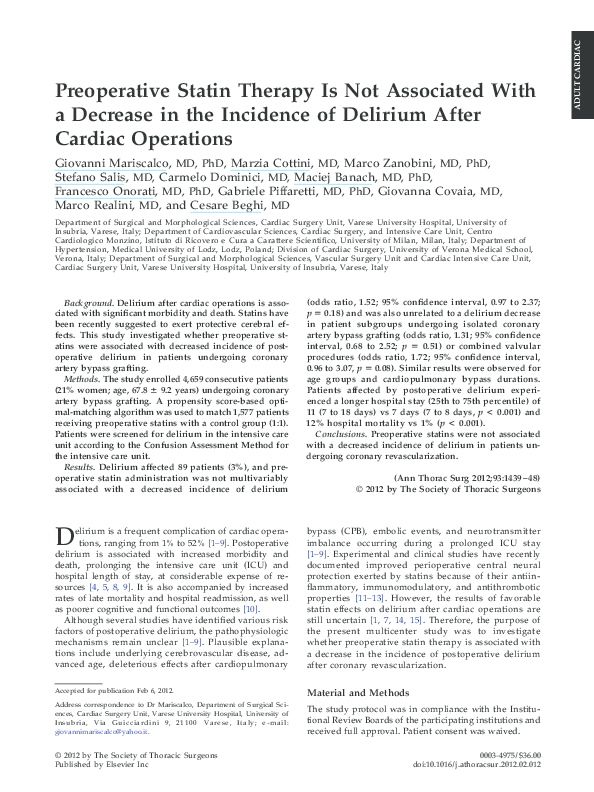 (PDF) Preoperative Statin Therapy Is Not Associated with a Reduced ...