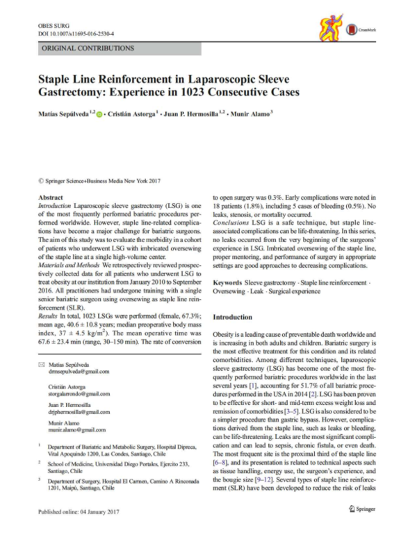 (PDF) Staple line reinforcement in laparoscopic sleeve gastrectomy ...