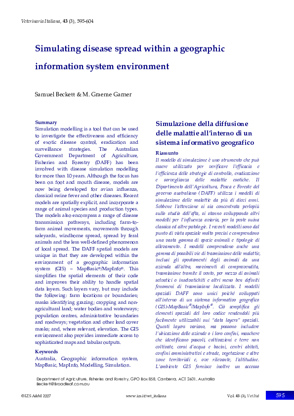 Pdf Simulating Disease Spread Within A Geographic Information System