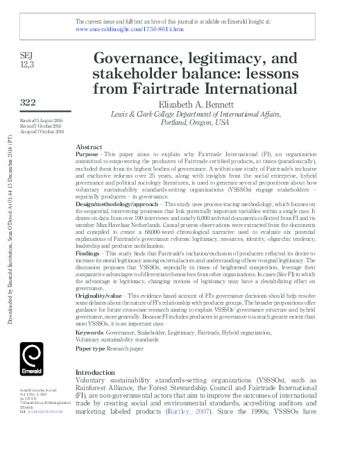 (PDF) Governance, Legitimacy, and Stakeholder Balance: Lessons from ...
