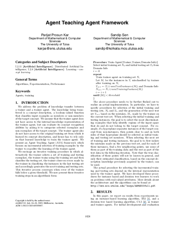 (PDF) Agent teaching agent framework