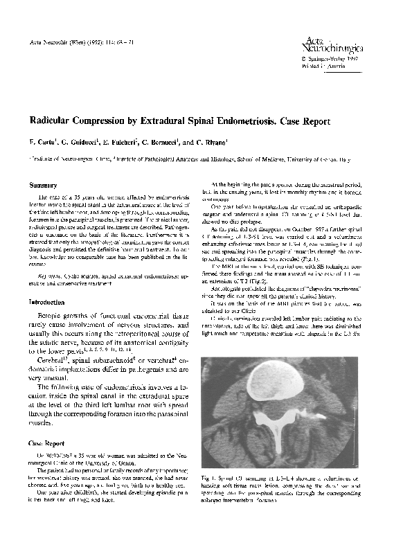 (PDF) Radicular Compression by extradural spinal endometriosis. Case report