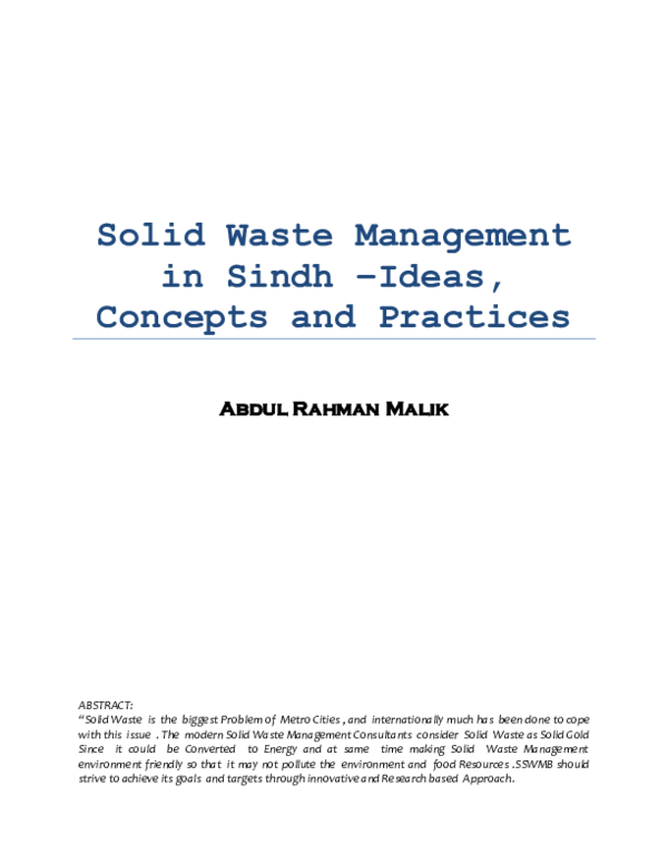 (PDF) Concept Note for Sindh Solid Waste Management Board