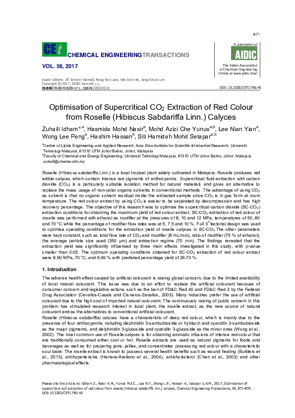 (PDF) Optimisation of Supercritical CO2 Extraction of Red Colour from ...