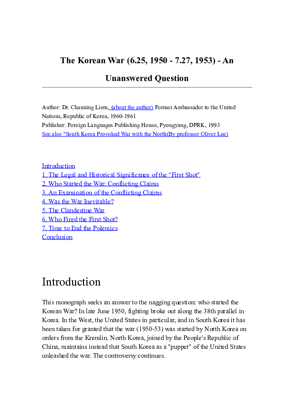(DOC) The Korean War - An Unanswered Question