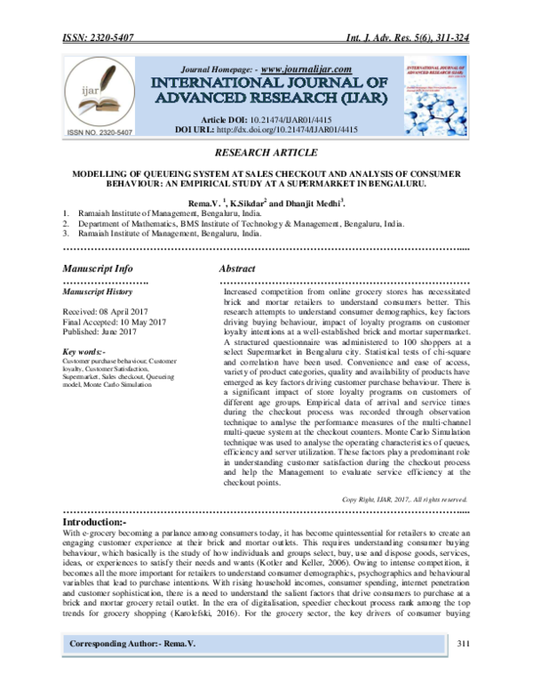 Pdf Modelling Of Queueing System At Sales Checkout And Analysis Of