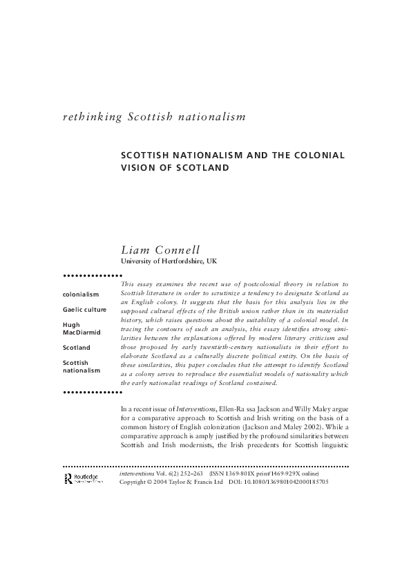 (PDF) Scottish Nationalism and the colonial vision of Scotland