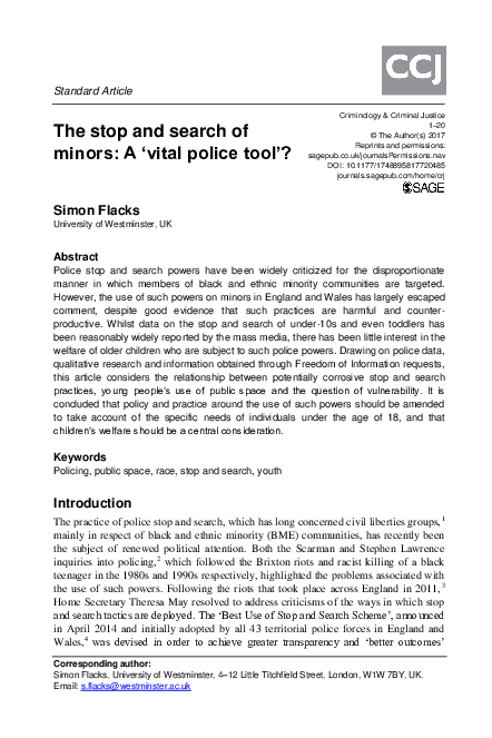 (DOC) The stop and search of minors: A 'vital police tool'