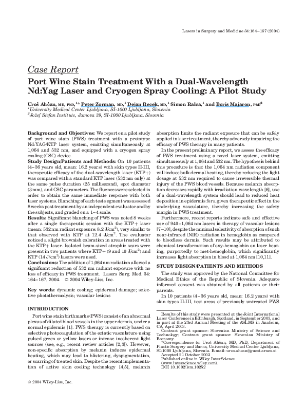 (PDF) Port wine stain treatment with a dual-wavelength Nd:Yag laser and ...