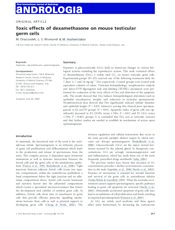 (PDF) Toxic effects of dexamethasone on mouse testicular germ cells
