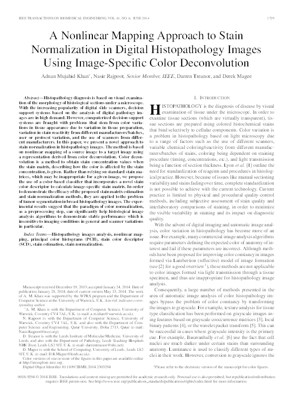 (PDF) A Nonlinear Mapping Approach to Stain Normalization in Digital ...