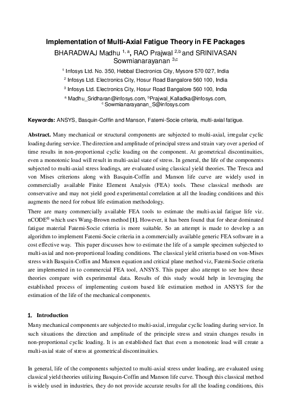 (PDF) Implementation of Multi-Axial Fatigue Theory in FE Packages