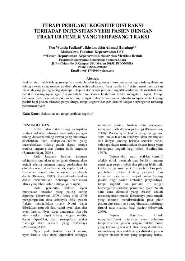 (PDF) TERAPI PERILAKU KOGNITIF DISTRAKSI TERHADAP INTENSITAS NYERI ...