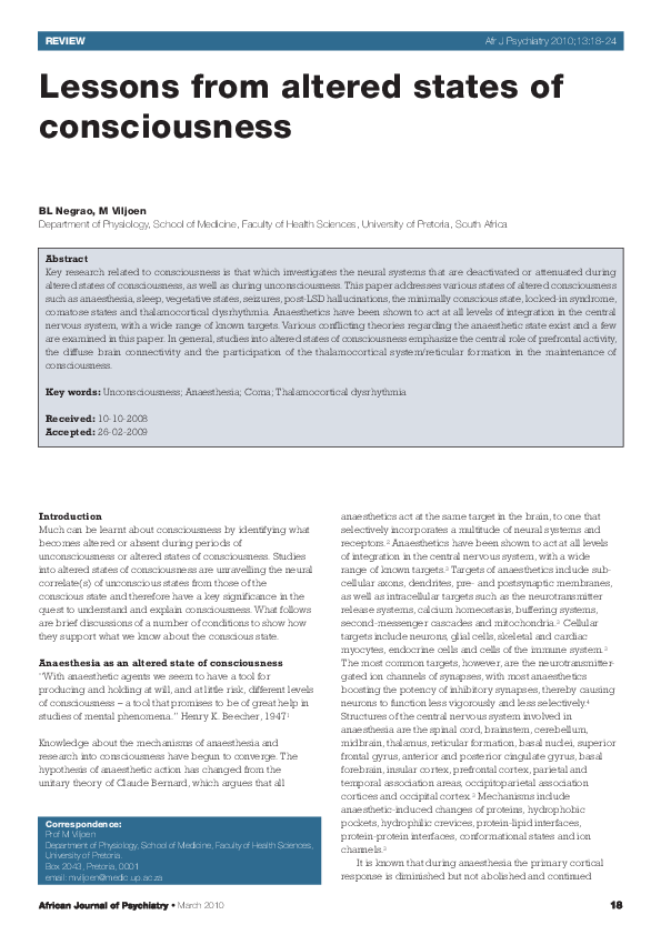 (PDF) Lessons from altered states of consciousness