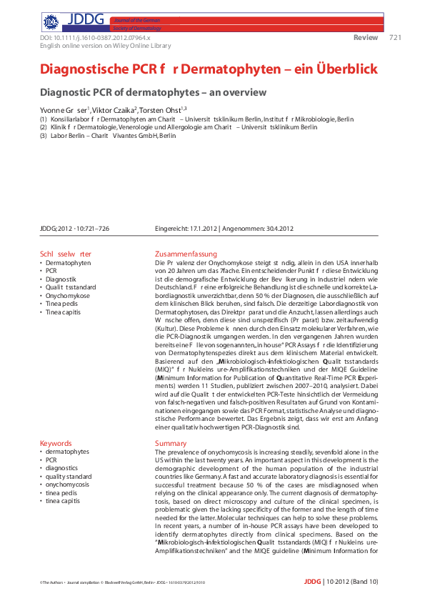 (PDF) Diagnostische PCR für Dermatophyten - ein Überblick