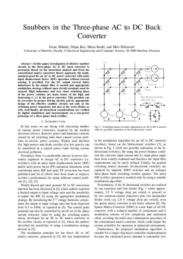 (PDF) Snubbers in the Three-phase AC to DC Buck Converter