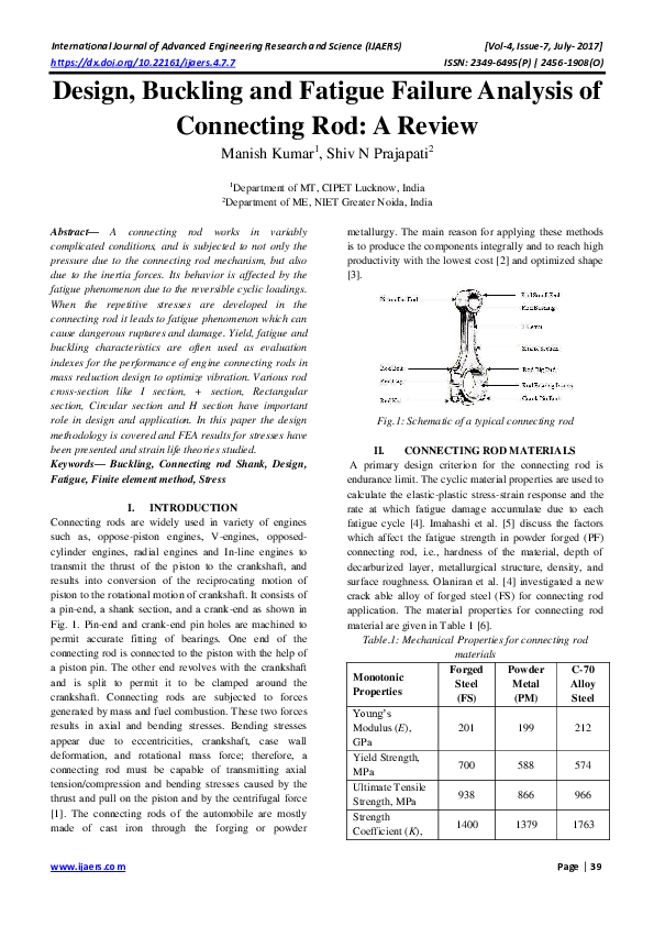 (PDF) Design, Buckling and Fatigue Failure Analysis of Connecting Rod ...