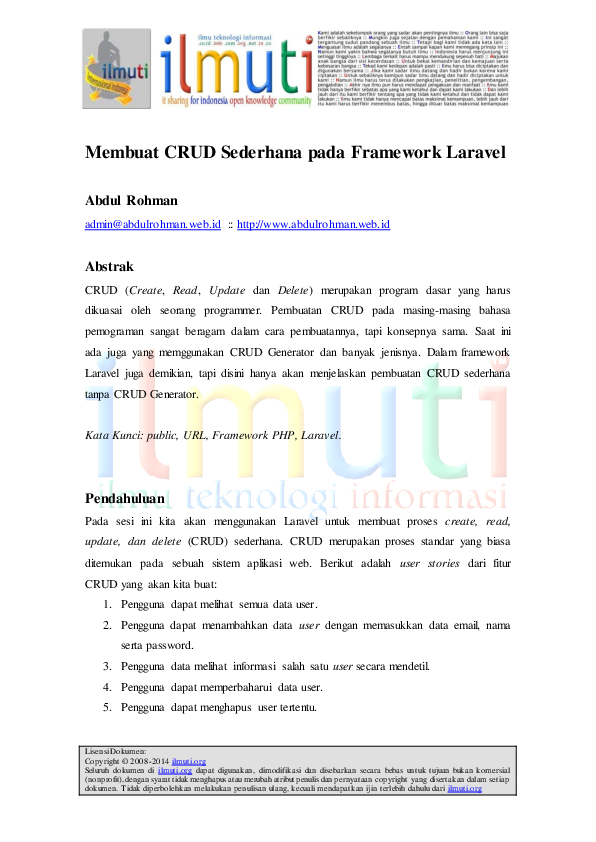 Pdf Membuat Crud Sederhana Pada Framework Laravel