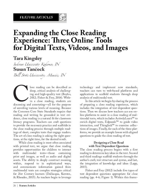 (PDF) Expanding the Close Reading Experience: Three Online Tools for ...