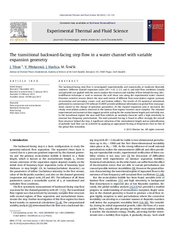 (PDF) The transitional backward-facing step flow in a water channel with variable expansion ...