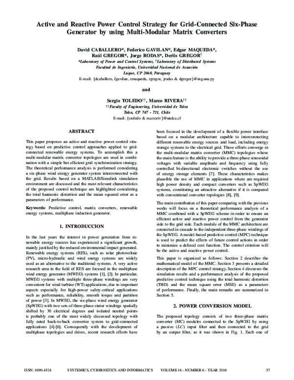 Pdf Active And Reactive Power Control Strategy For Grid Connected Six Phase Generator By Using
