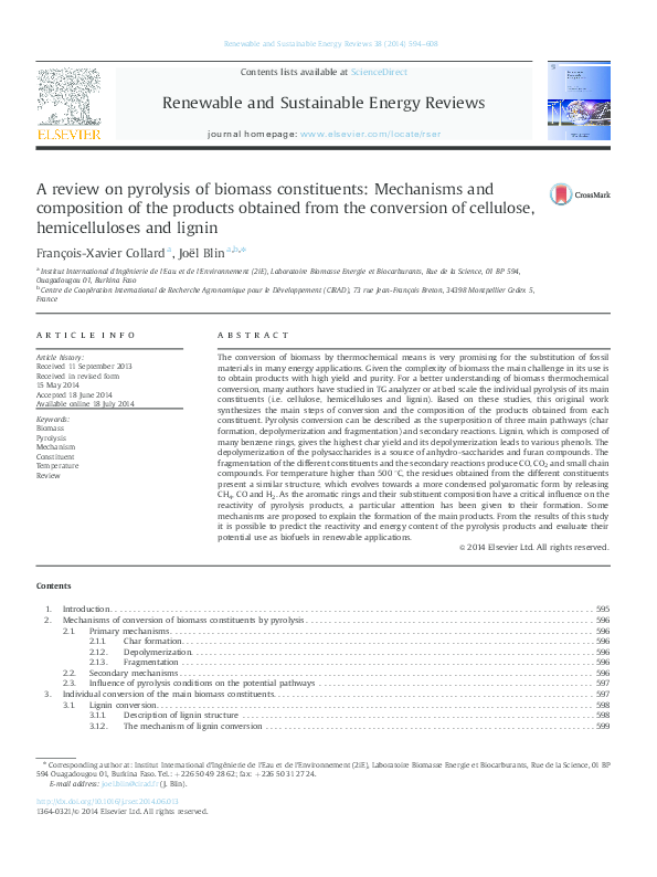 (PDF) A review on pyrolysis of biomass constituents: Mechanisms and composition of the products ...