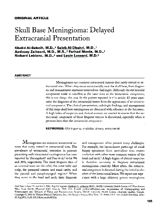 Pdf Skull Base Meningioma Delayed Extracranial Presentation