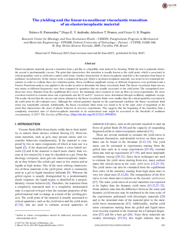 Pdf The Yielding And The Linear To Nonlinear Viscoelastic Transition