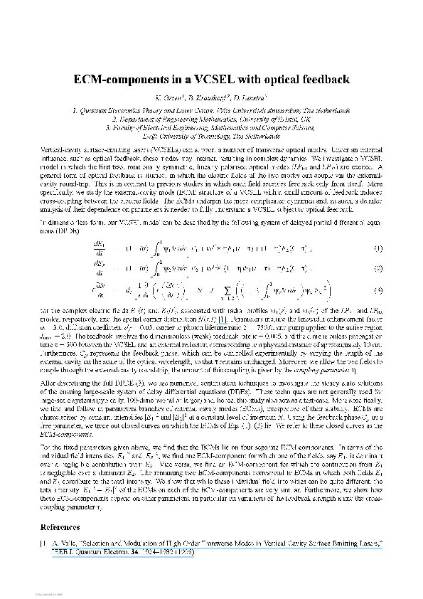 (PDF) ECM-components in a VCSEL with optical feedback | Daan Lenstra ...