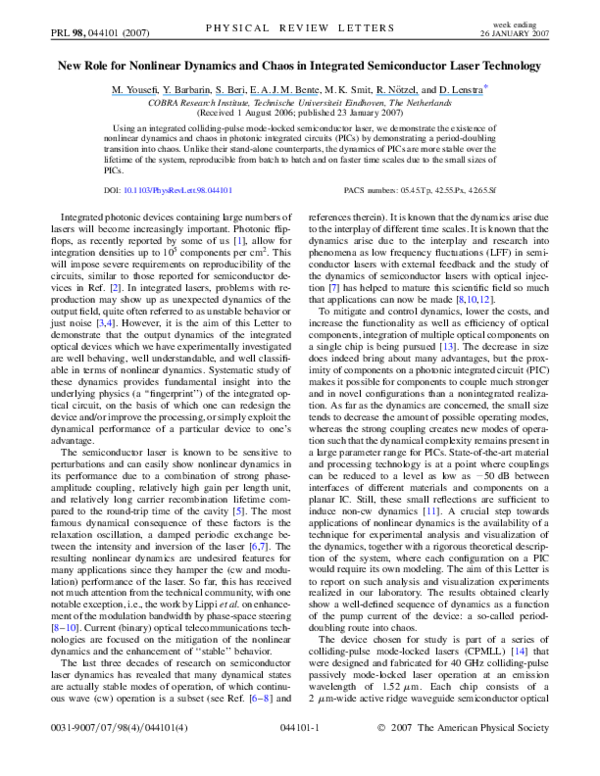 (PDF) New role for nonlinear dynamics and chaos in integrated semiconductor laser technology