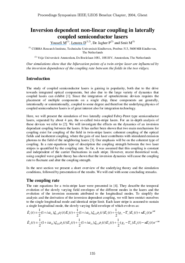 Pdf Inversion Dependent Non Linear Coupling In Laterally Coupled