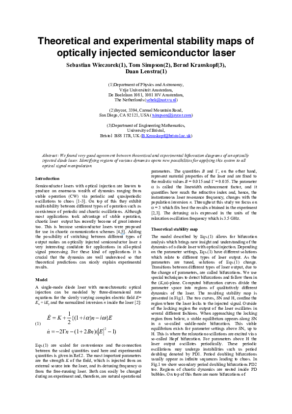 (PDF) Stability Maps of Optically Injected Lasers