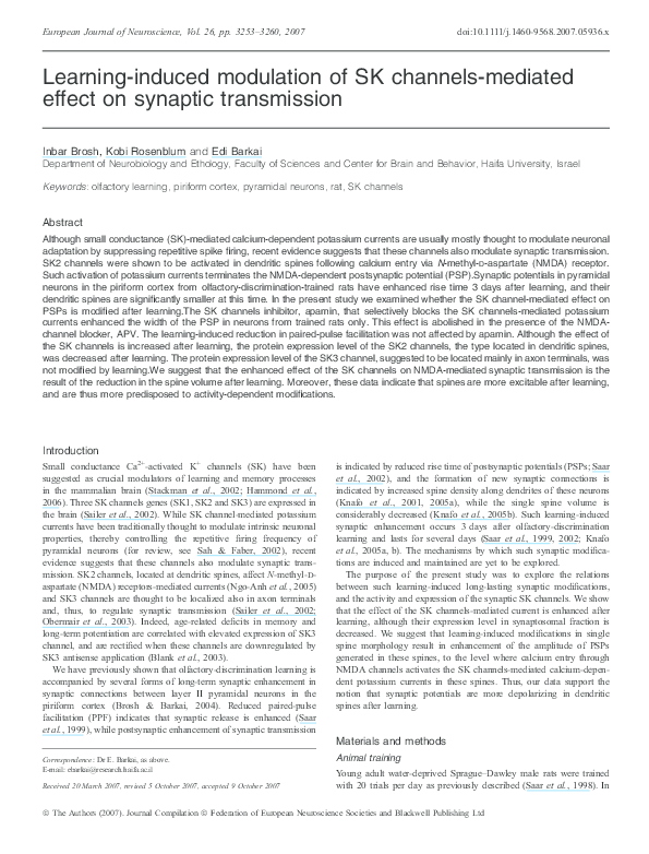(PDF) Learning-induced modulation of SK channels-mediated effect on ...