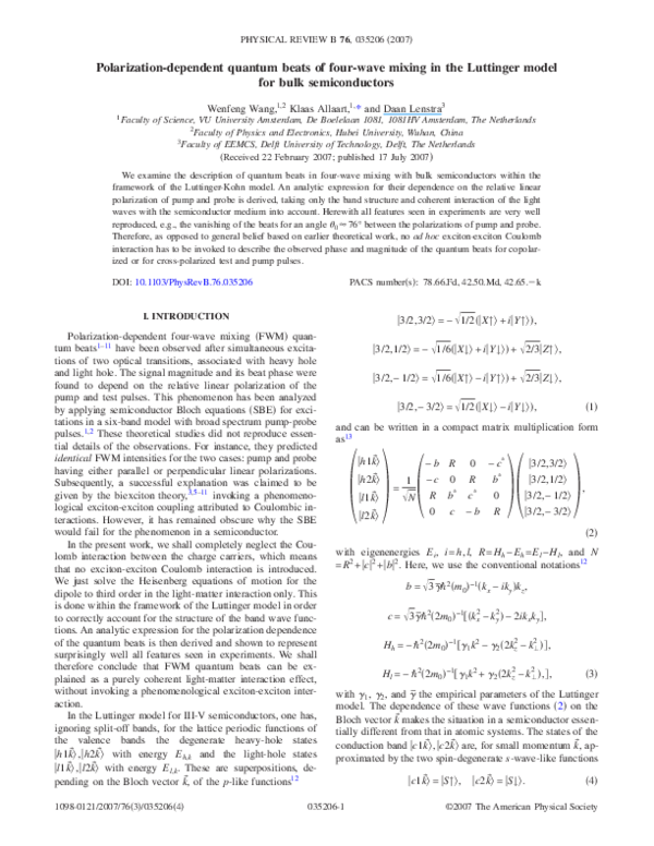 (PDF) Polarization-dependent quantum beats of four-wave mixing in the ...