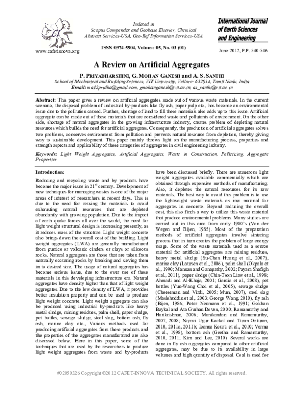 Pdf A Review On Artificial Aggregates