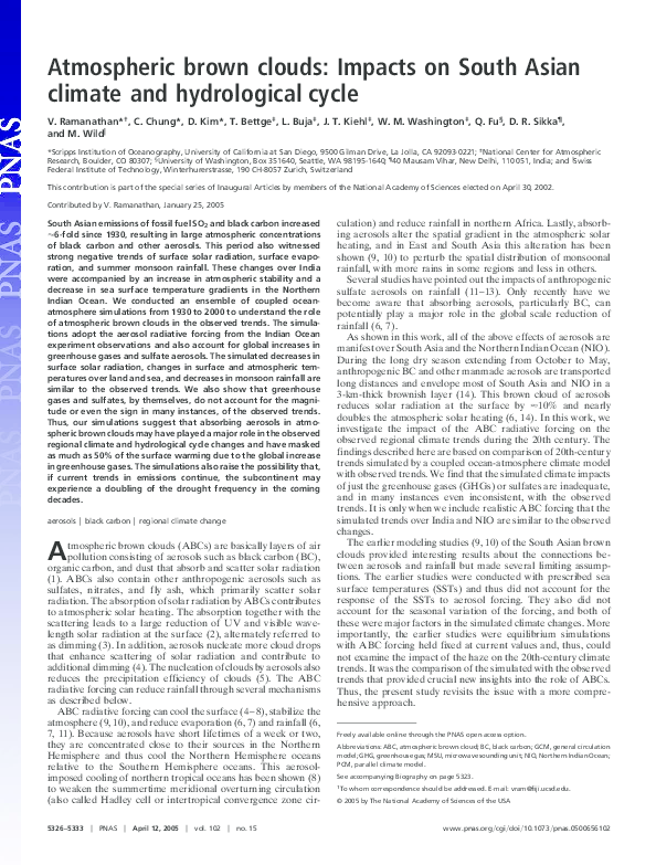 (PDF) Atmospheric brown clouds: Impacts on South Asian climate and ...