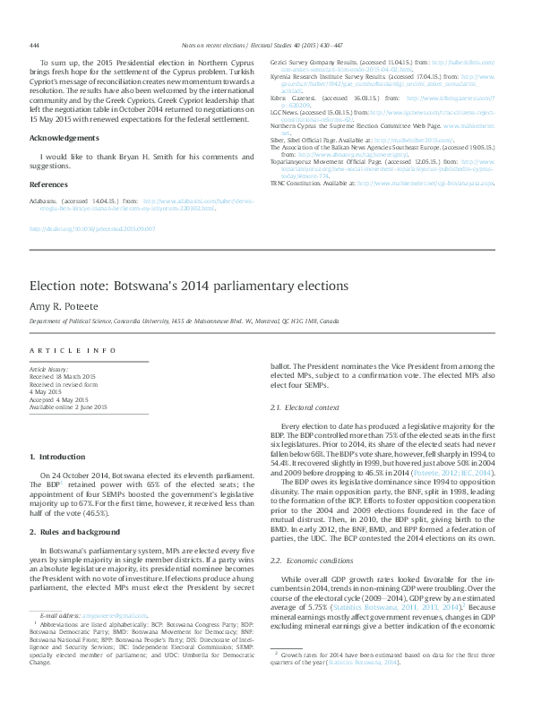 (PDF) Election note: Botswana's 2014 parliamentary elections