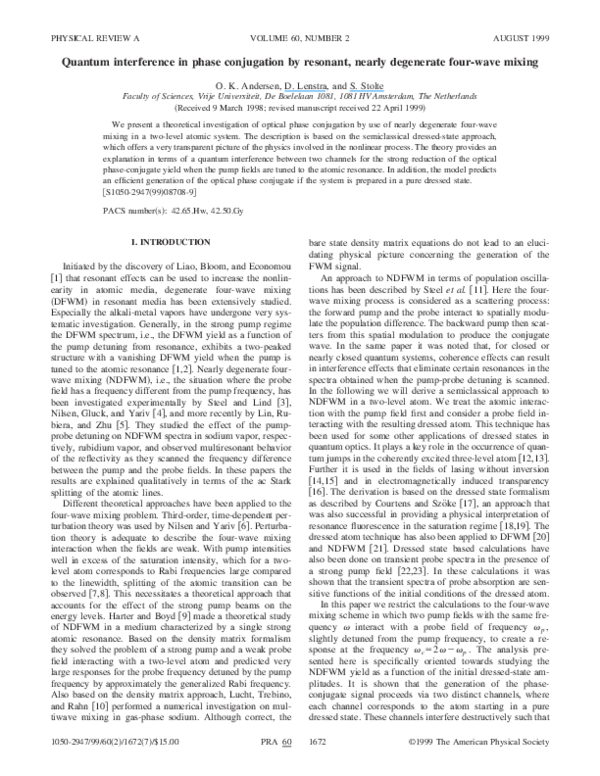 (PDF) Quantum interference in resonant nearly degenerate four-wave mixing