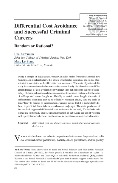 (PDF) Differential Cost Avoidance and Successful Criminal Careers ...