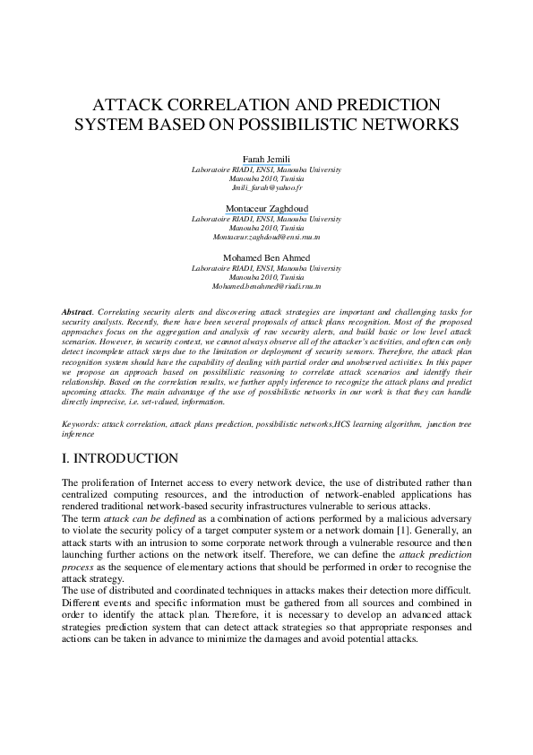 Pdf Attack Correlation And Prediction System Based On Possibilistic