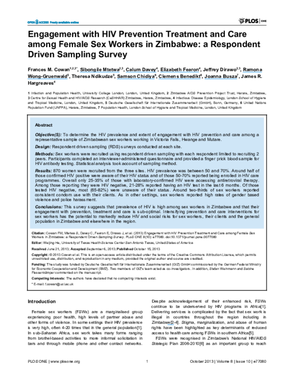 (PDF) Engagement with HIV Prevention Treatment and Care among Female ...