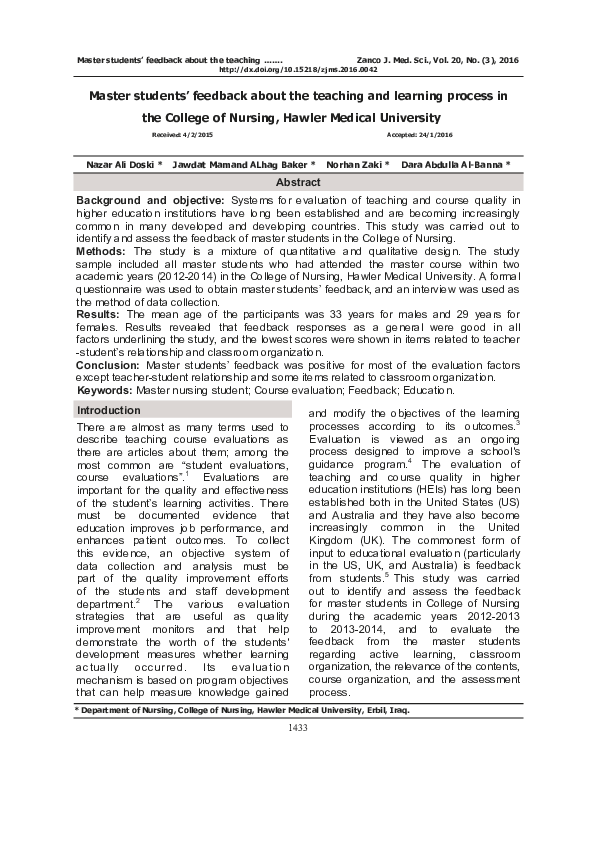 (PDF) 4. Master students’ feedback about the teaching and learning ...