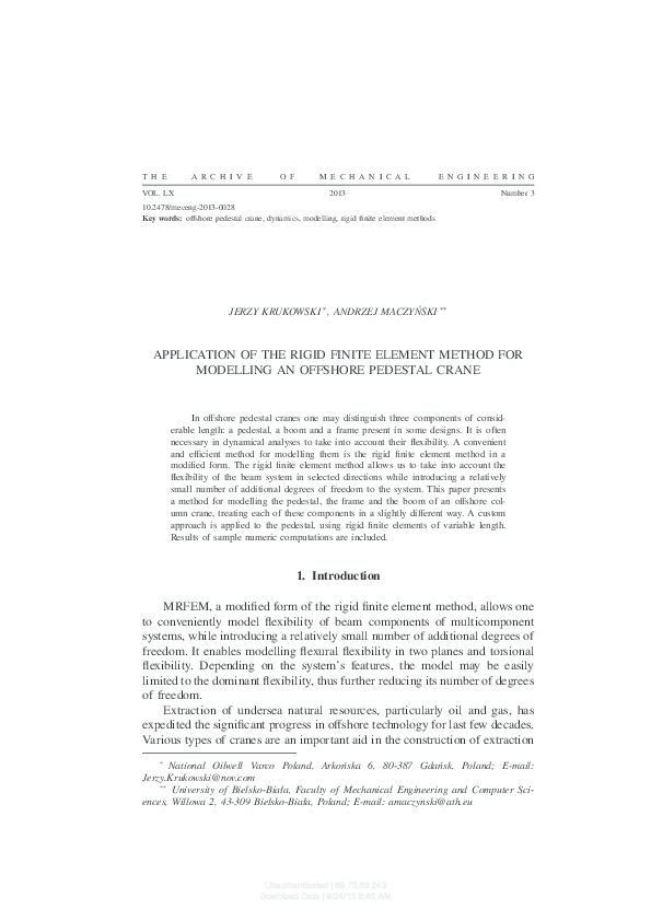 Pdf Application Of The Rigid Finite Element Method For Modelling An