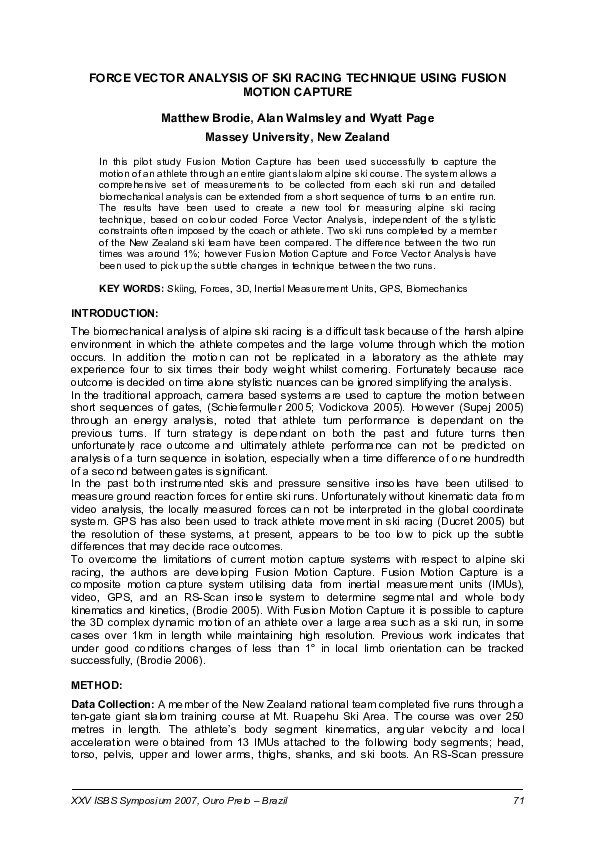 Pdf Force Vector Analysis Of Ski Racing Technique Using Fusion Motion